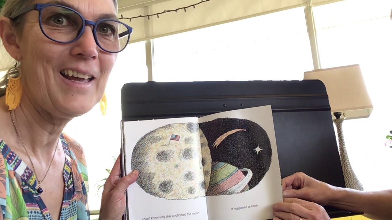 Mrs. Visser reading, There was an old astronaut that swallowed the moon ...