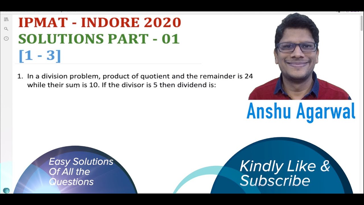 IPMAT Indore 2020 Question Paper Part 01 | IPM 2021 Preparation | IPMAT ...