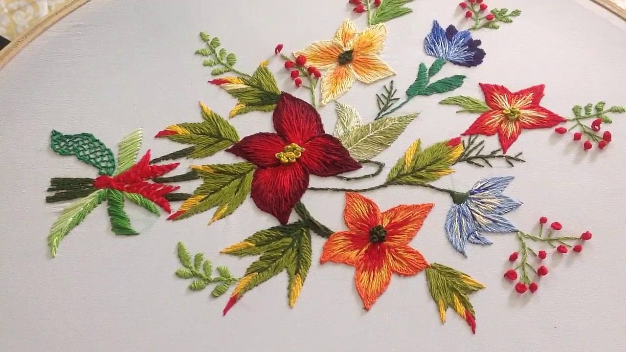 Hand Embroidery : Shade Work Design Bunch of flowers. - YouTube