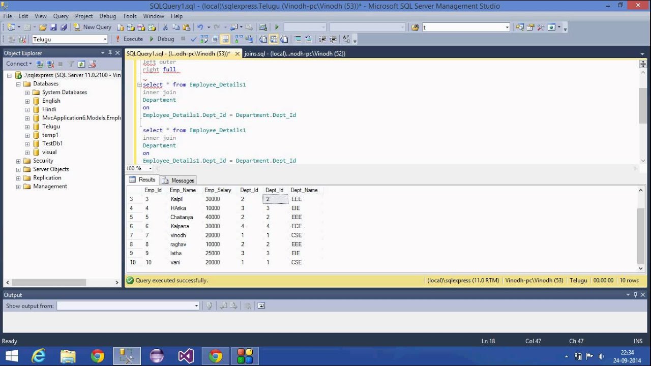 9.SQL Server Tutorial-Hindi(Inner,Left,Right,Full join) - YouTube