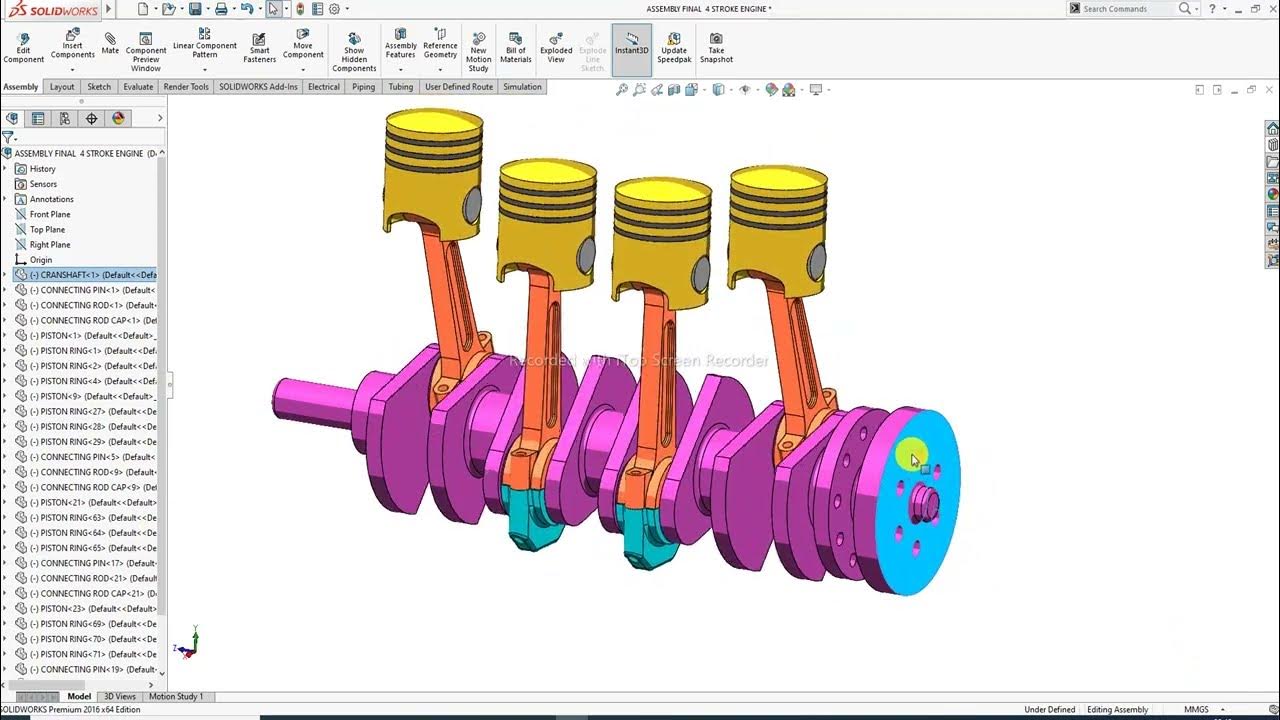SOLIDWORKS TUTORIAL-05, FOUR STROKE ENGINE - YouTube