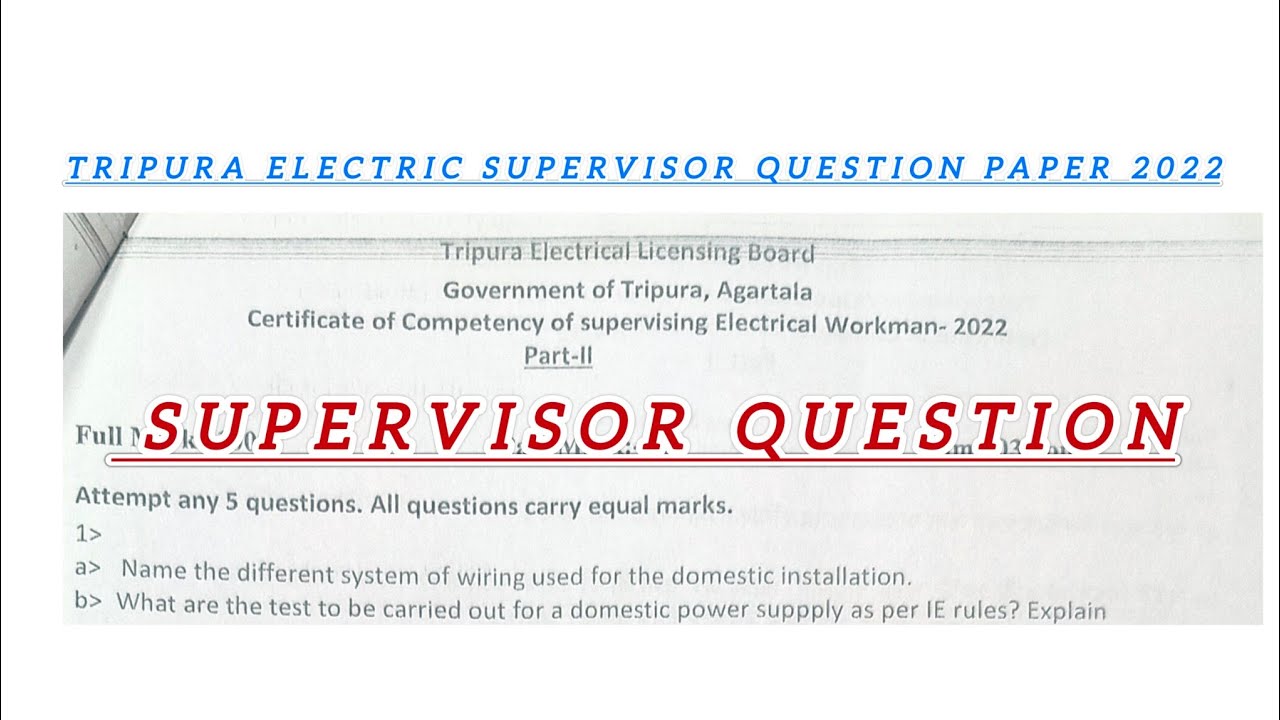 Tripura electric supervisor question paper 2022 | Supervising ...