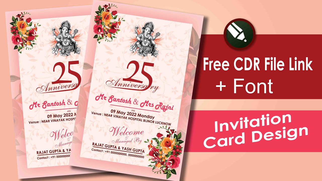 Anniversary invitation card design in coreldraw | marriage card design ...