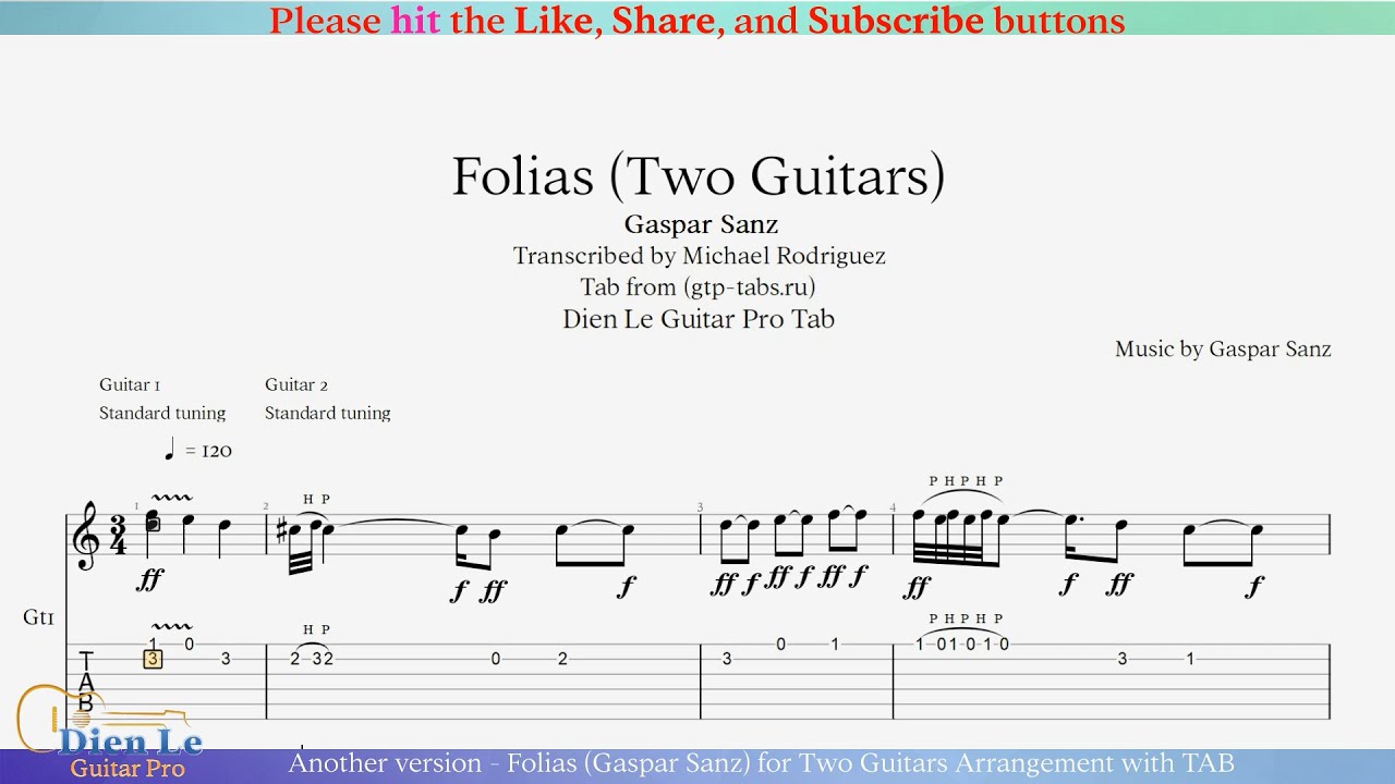 Another version - Folias (Gaspar Sanz) for Two Guitars Arrangement with ...