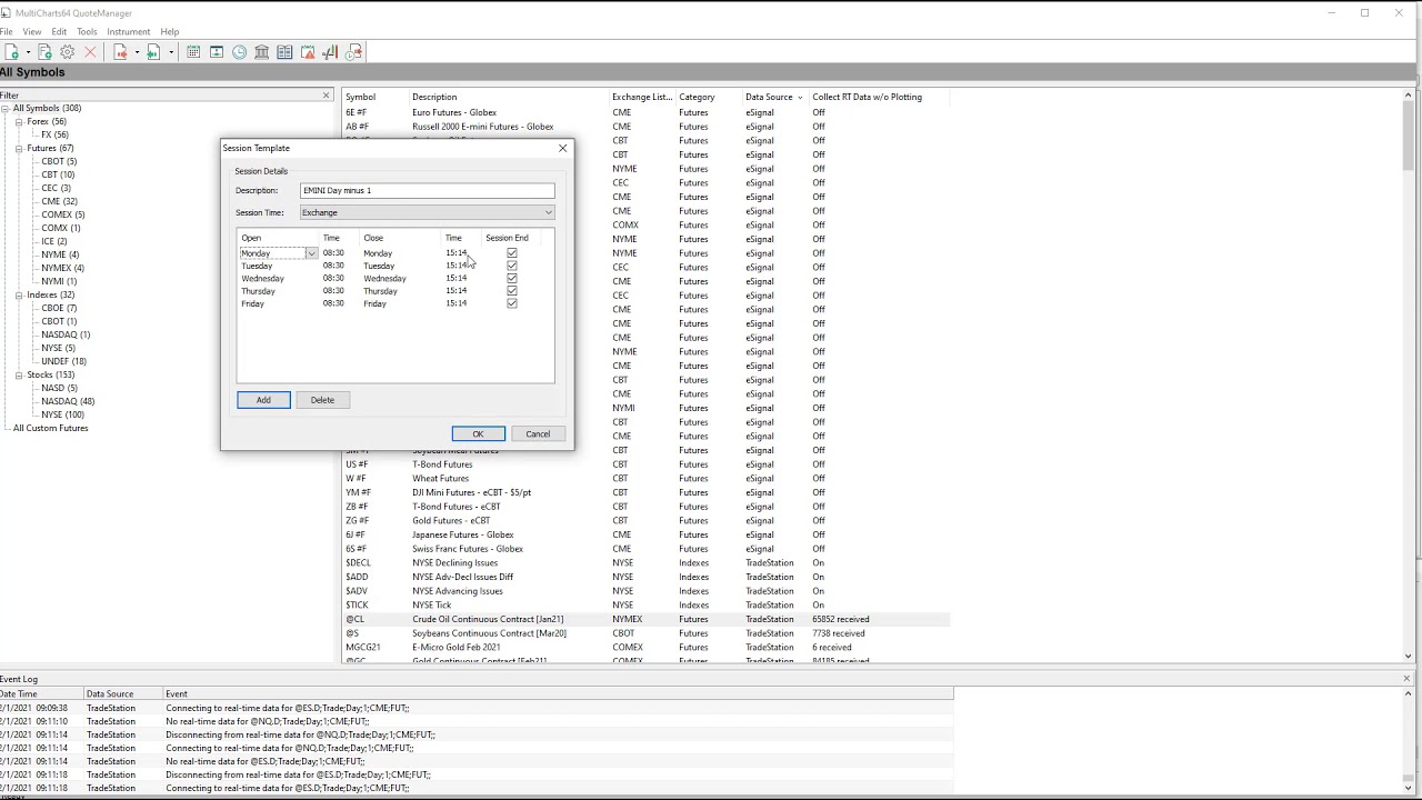 Setting up Session Templates in Multicharts 64 - YouTube