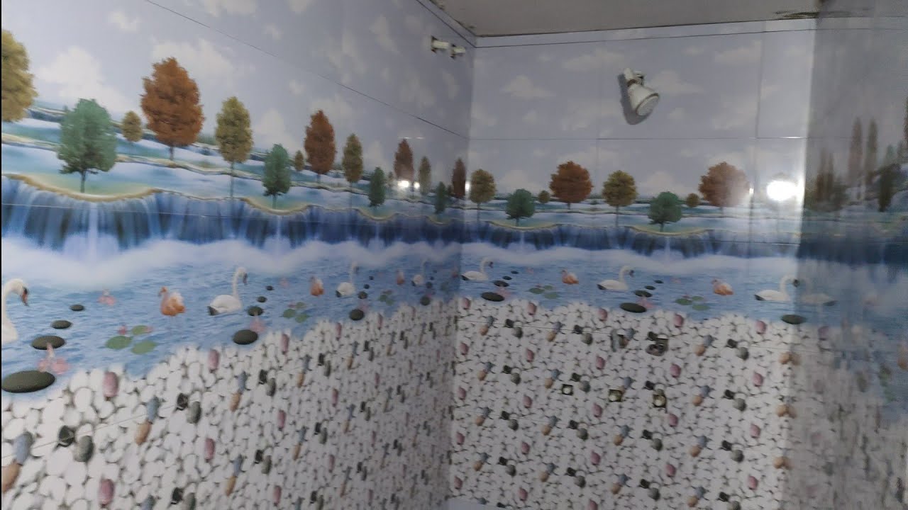 How to pasting 3d amazing wall design tiles in bathroom - YouTube