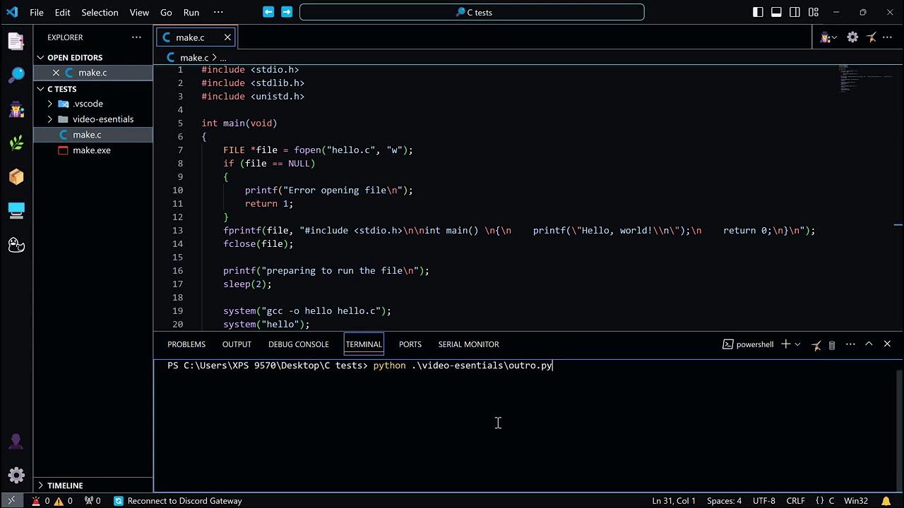 Made a C program that makes another C program, runs it and deletes it ...