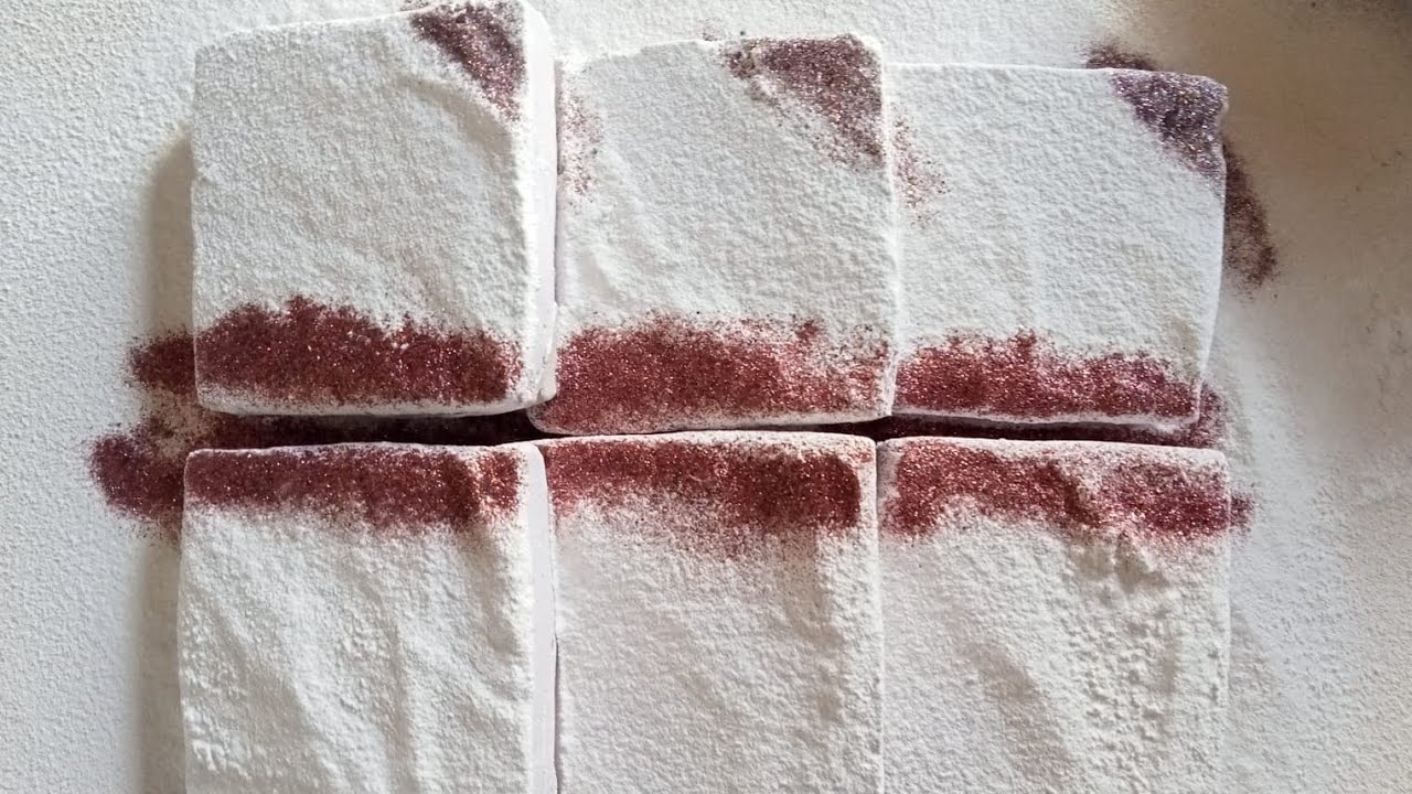 ASMR~6 Melting Purple blocks || topped with cornstarch powder and ...