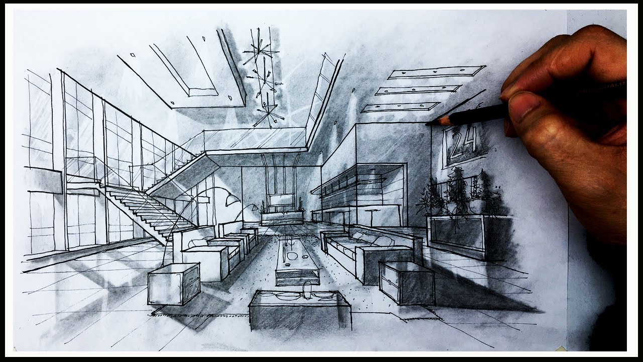 HOW TO RENDER INTERIOR PERSPECTIVE USING PENCIL. - YouTube