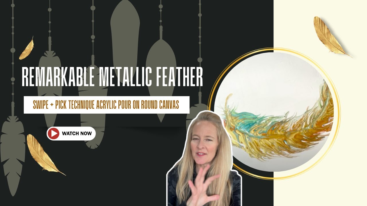 Remarkable Metallic Feather ~ Swipe + Pick Technique Acrylic Pour on ...