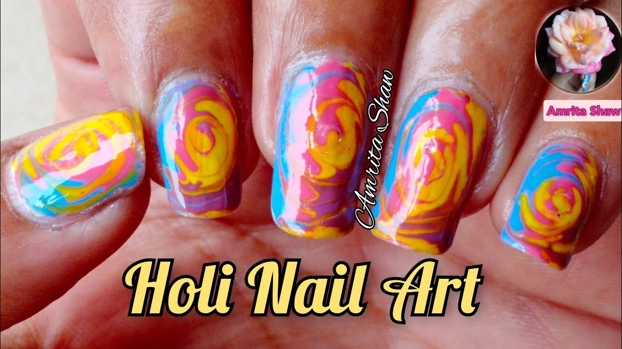 Latest Holi Nail Art/Indian Festival Nails Holi Special/ Colourful ...