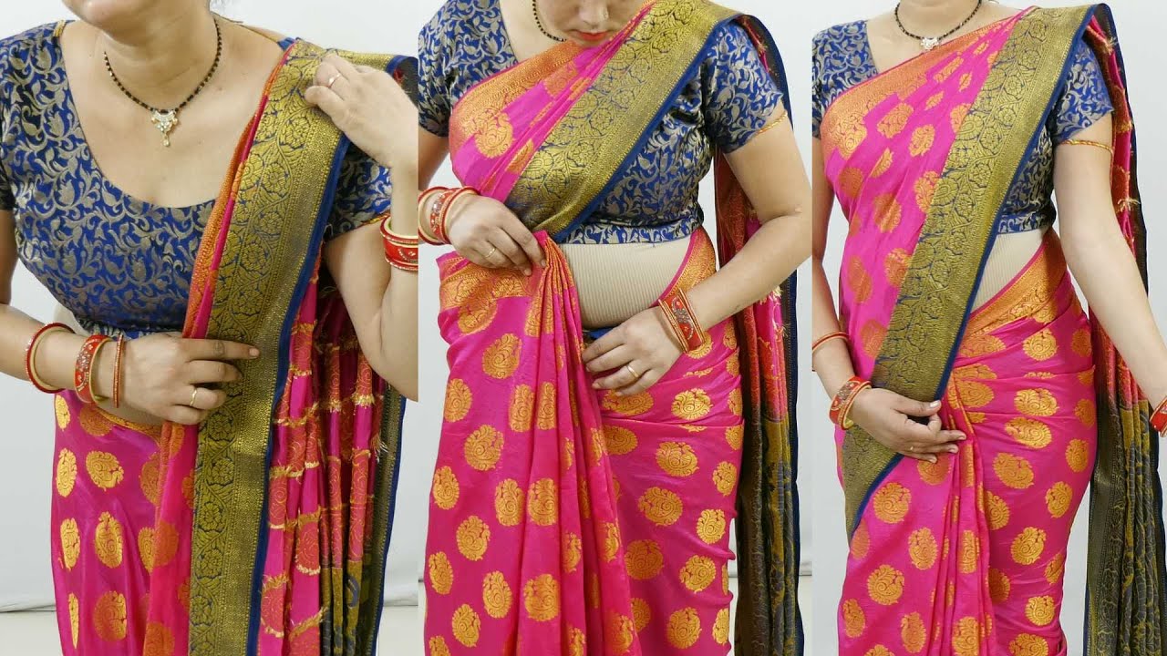 Beginners banarasi silk saree draping for newly married girls | Sari draping tutorial | Sari ...