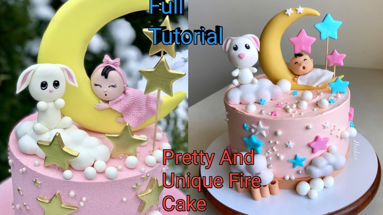 Cute Baby And Moon 🌙 Cake Design | 3D Finishing Baby Theme Cake ...