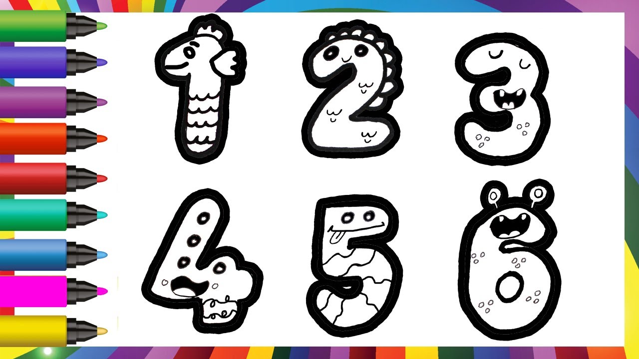 Drawing & Coloring Numbers 1 To 6 As Cute Monsters| Numbers & Alphabet ...