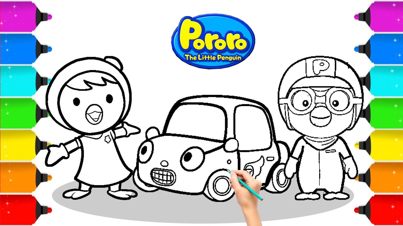 Coloring Pororo the little penguin Petty and Pororo with Tutu Car ...