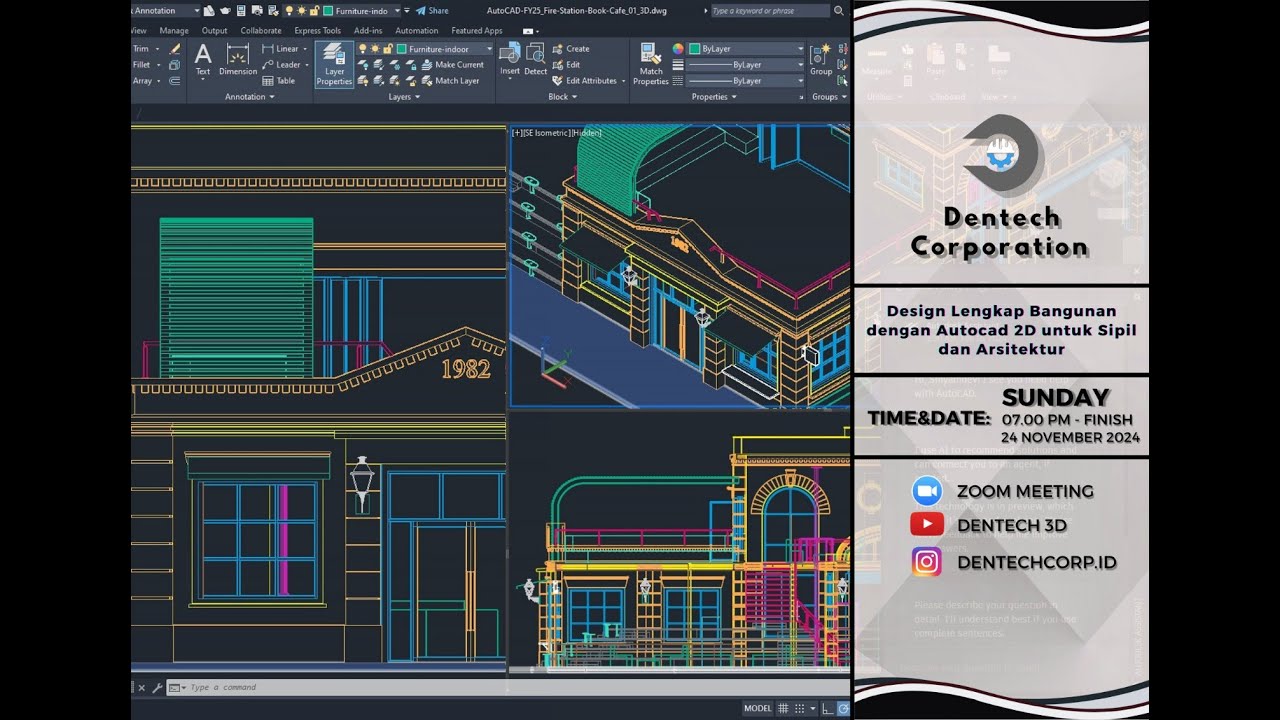 TRAINING AUTOCAD SIPIL 2D Membuat Gambar Denah,Tampak,Potongan Bangunan ...