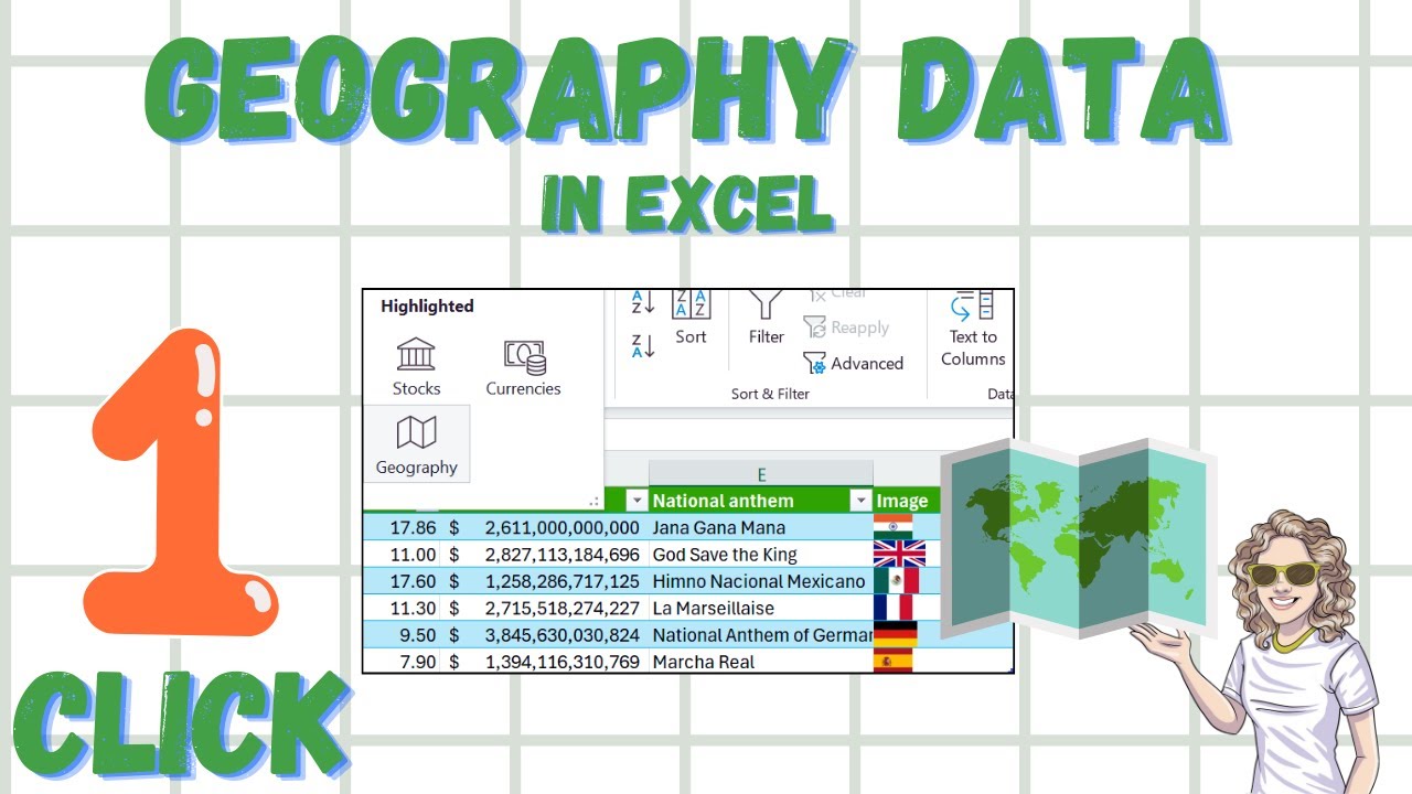 One Click To Add Geographical Data In Excel Youtube