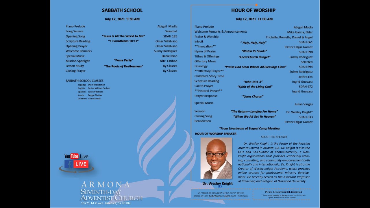 "From Soquel Camp Meeting 2021" - Dr. Wesley Knight - July 17, 2021 ...