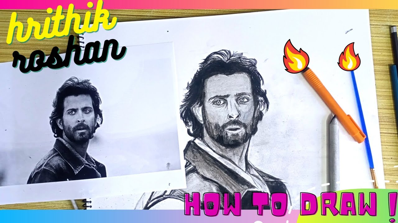 How to draw "HRITHIK ROSHAN" Portrait || how to draw hrithik roshan ...