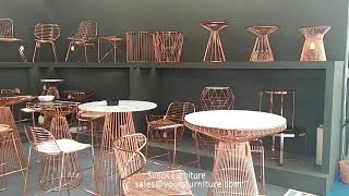 luxury copper color metal wire furniture , wire bar chair , wire stool , wire dining chair
