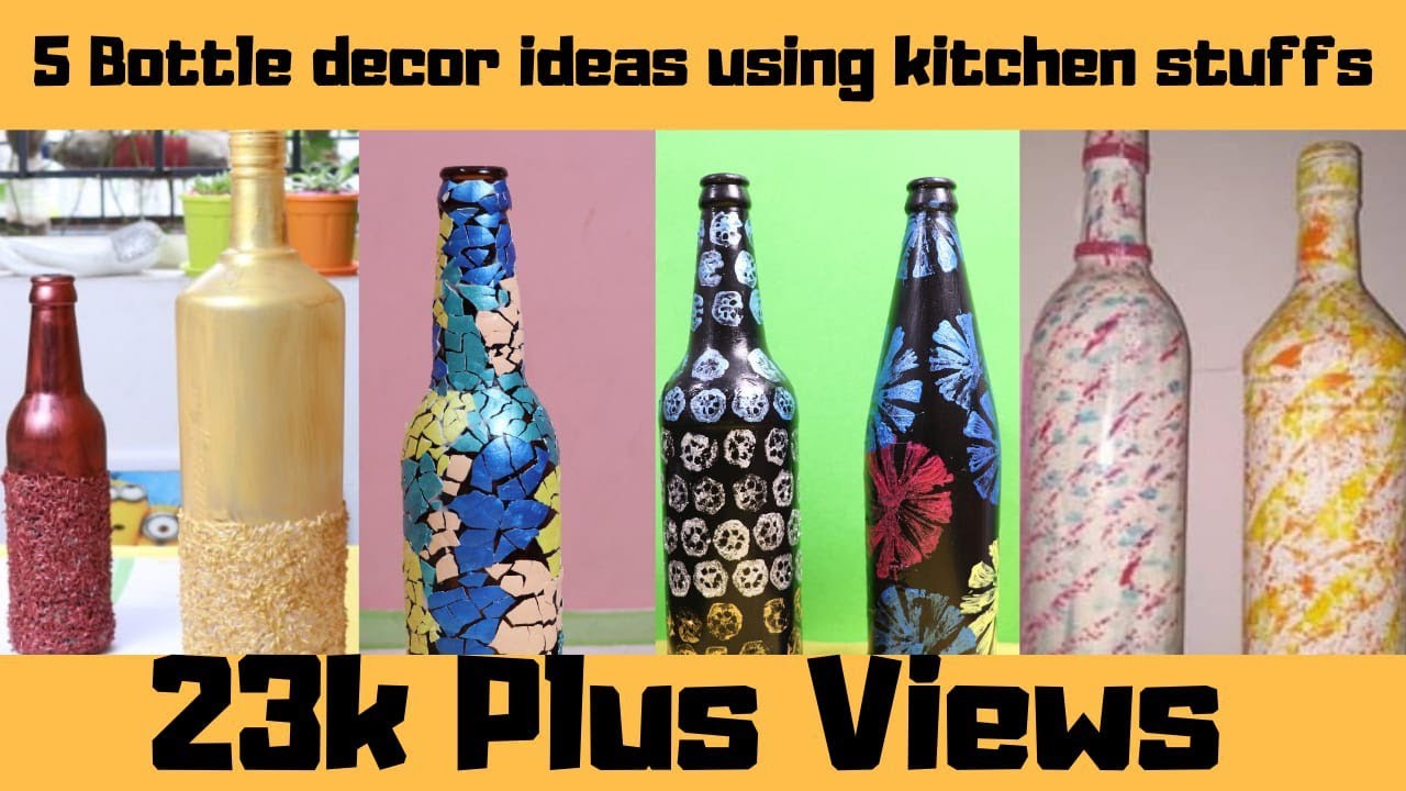 5 bottle decor ideas using kitchen items| Easy bottle decor ideas| DIY ...