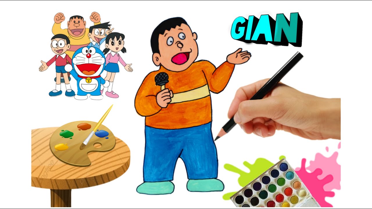 Gian Drawing | Doraemon Character Sketch | by vishal Jadhav - YouTube