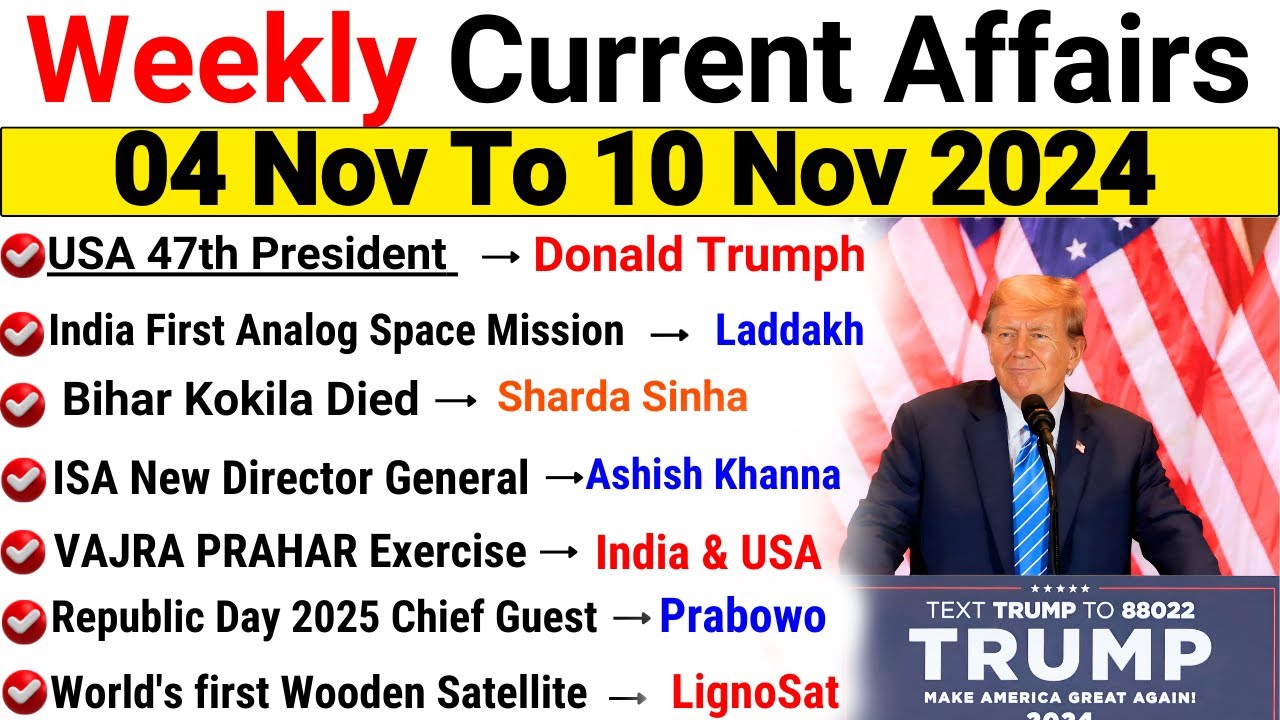 Weekly Current Affairs 2024 | 3 November To 10 November 2024 Update ...