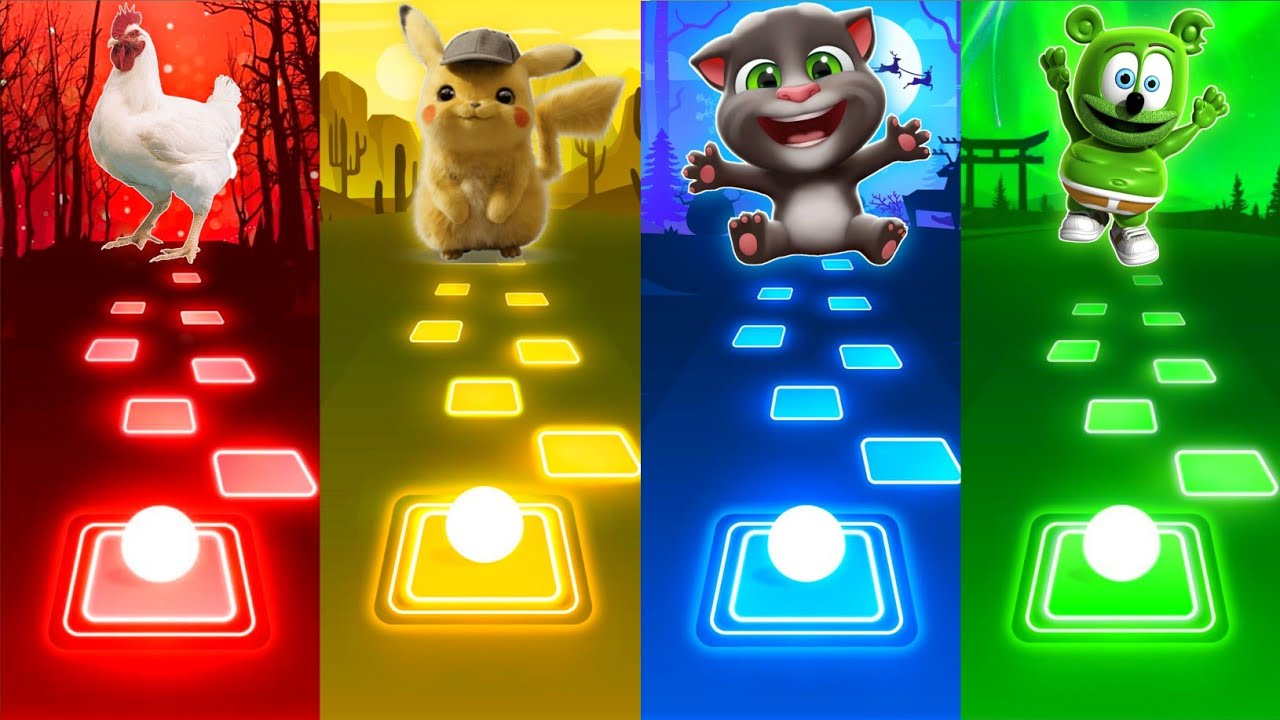 Chicken Song vs Butterfly Pikachu vs Talking Tom vs Gummy Bear - Tiles ...