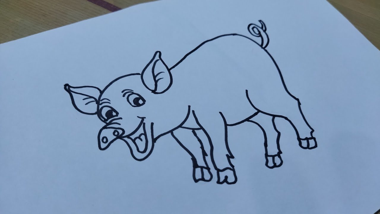 pig art | simple way to draw a pig | block and white pig Drawing | how ...