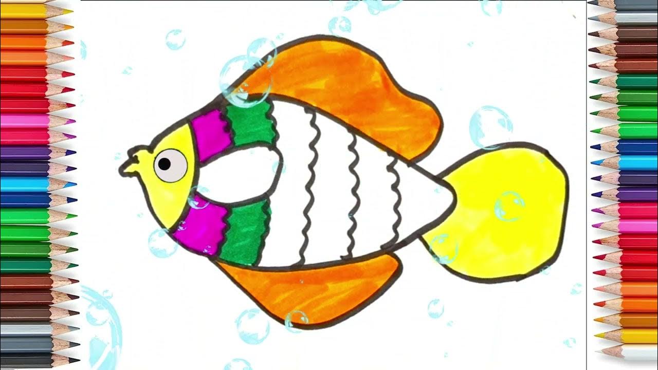 How to draw and color rainbow fish, easy drawing for toddlers and kids ...