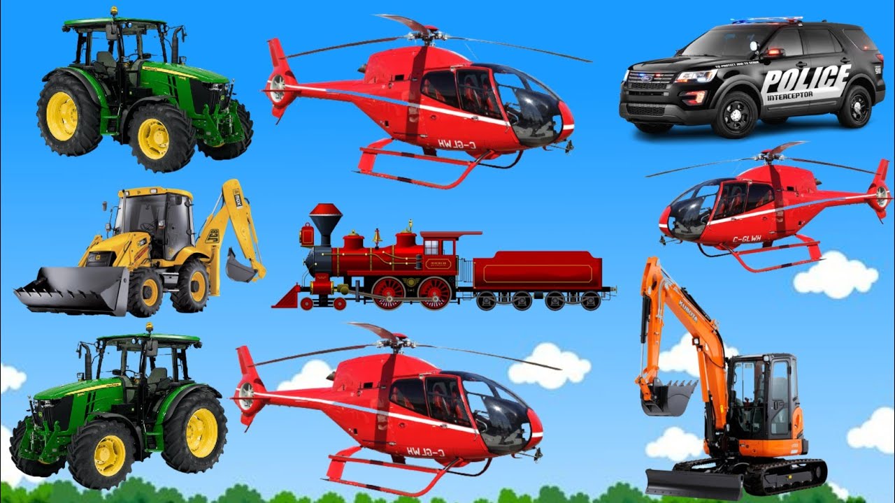 Excavator Tractor JCB Train Truck Fire Trucks & Police Cars for Kids EP ...