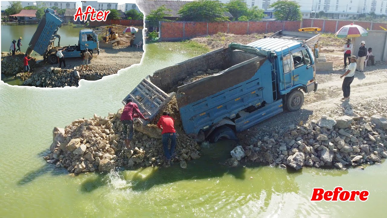 OMG! Incredible Heavy Dump Truck Stuck In Stone And Deep Water ...