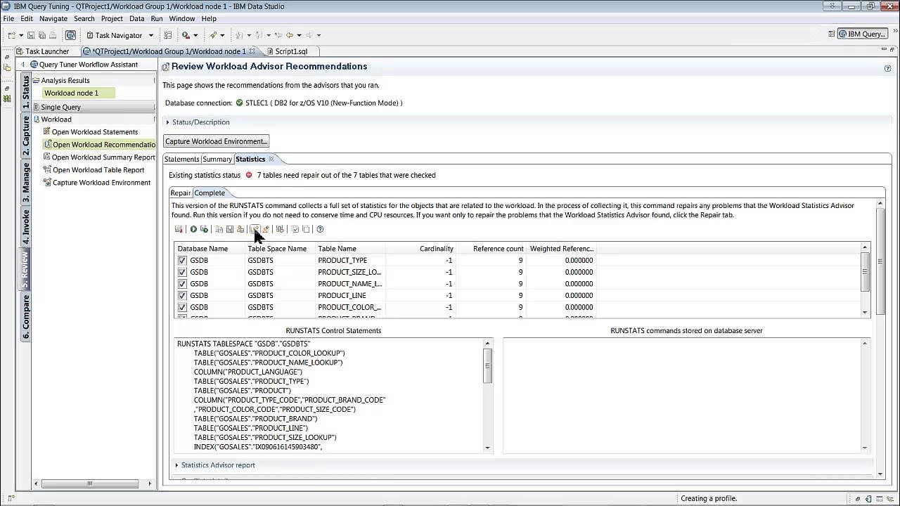 Creating RUNSTATS profiles with IBM InfoSphere Optim Query Workload Tuner, Version 3.1.1 - YouTube