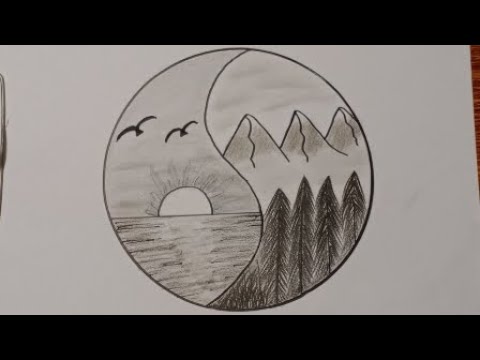 How to Draw a Circle Scenery | Beautiful Circle Scenery Drawing step by ...