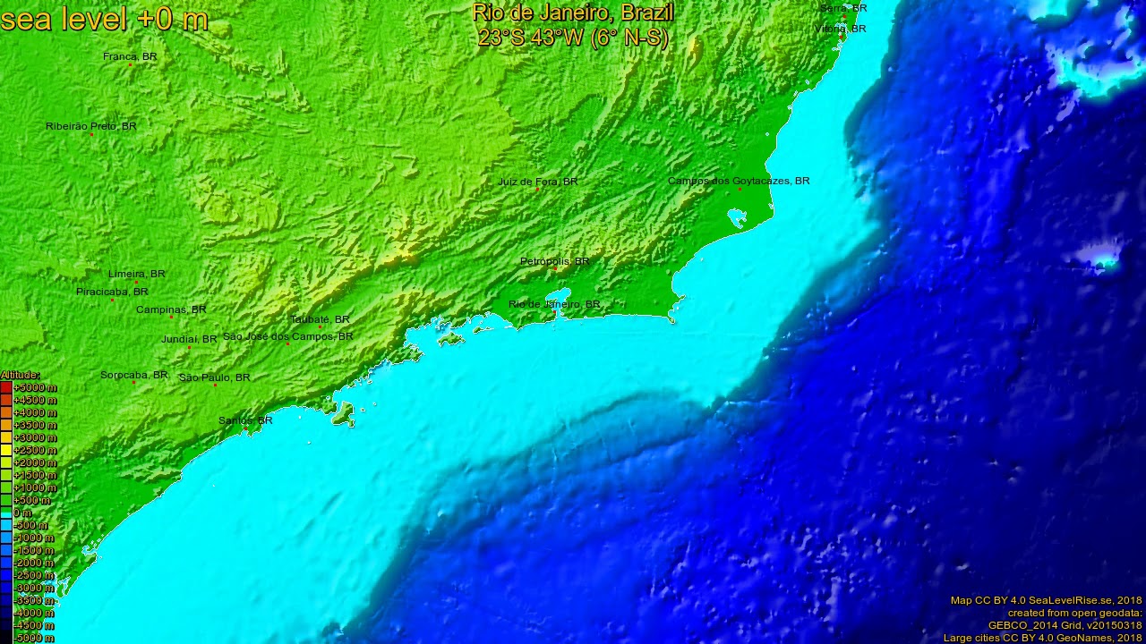Rio de Janeiro, Brazil, (z+c) sea level rise -135 - 65 m - YouTube