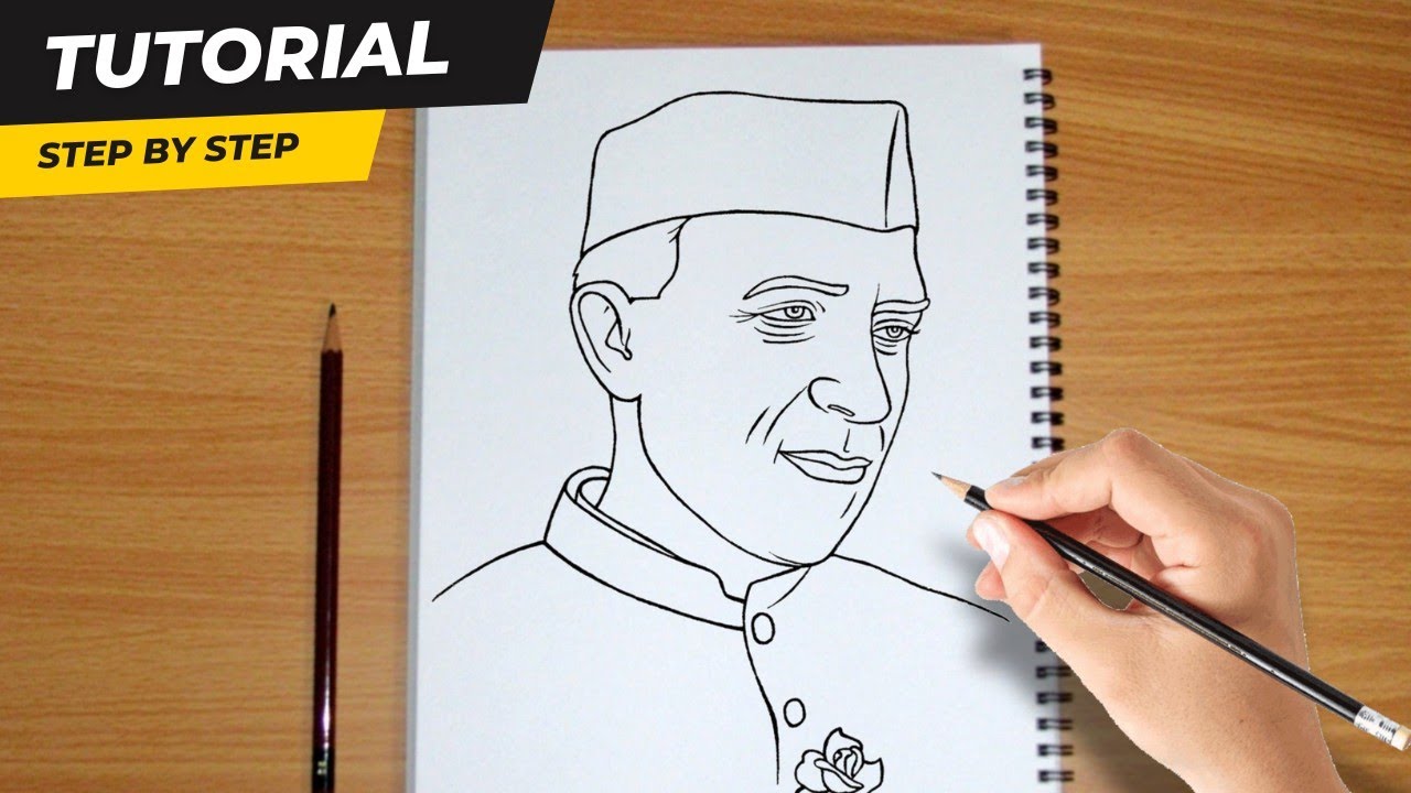 Children's Day Drawing Tutorial || Easy Jawaharlal Nehru Drawing ...