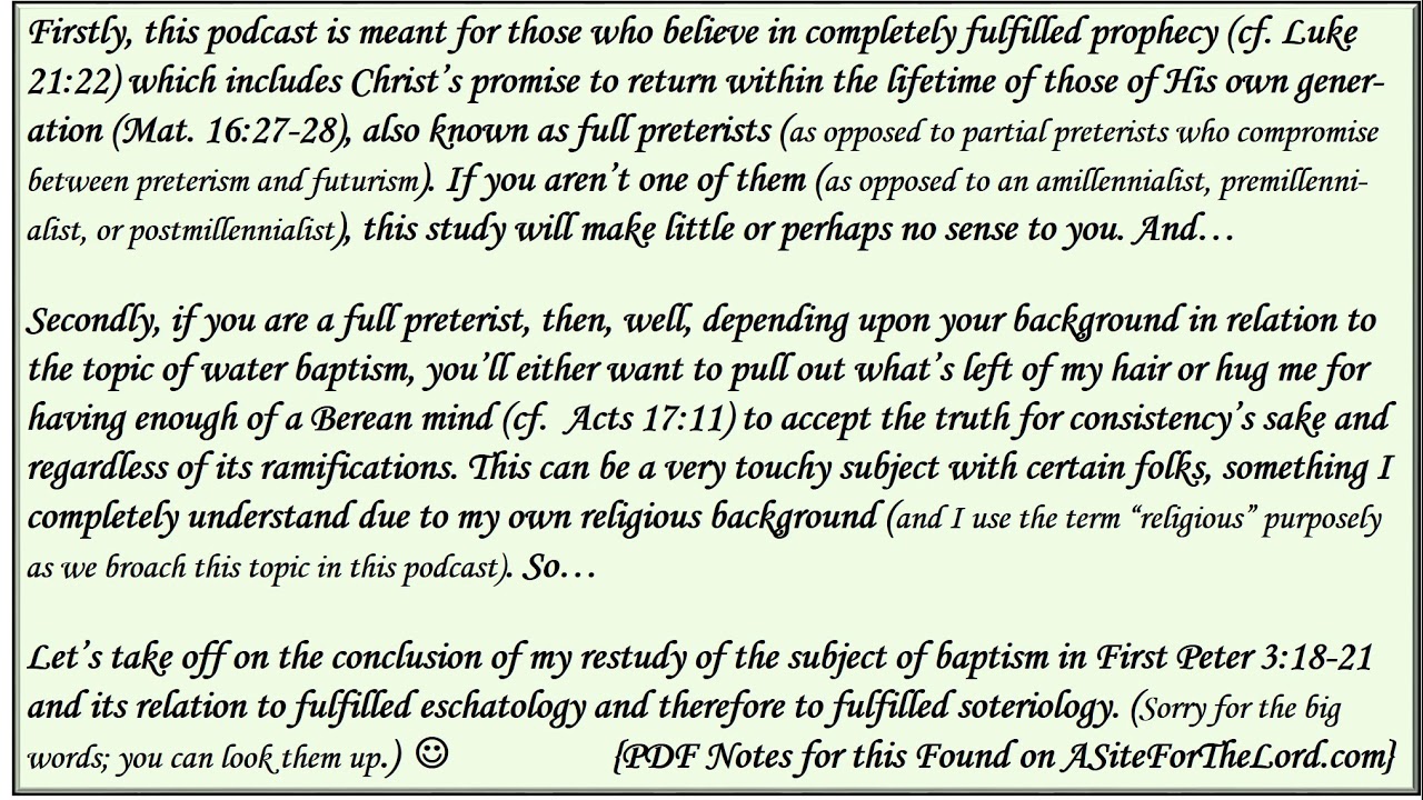 The Baptism of 1 Peter 3:21 In Its Context - YouTube