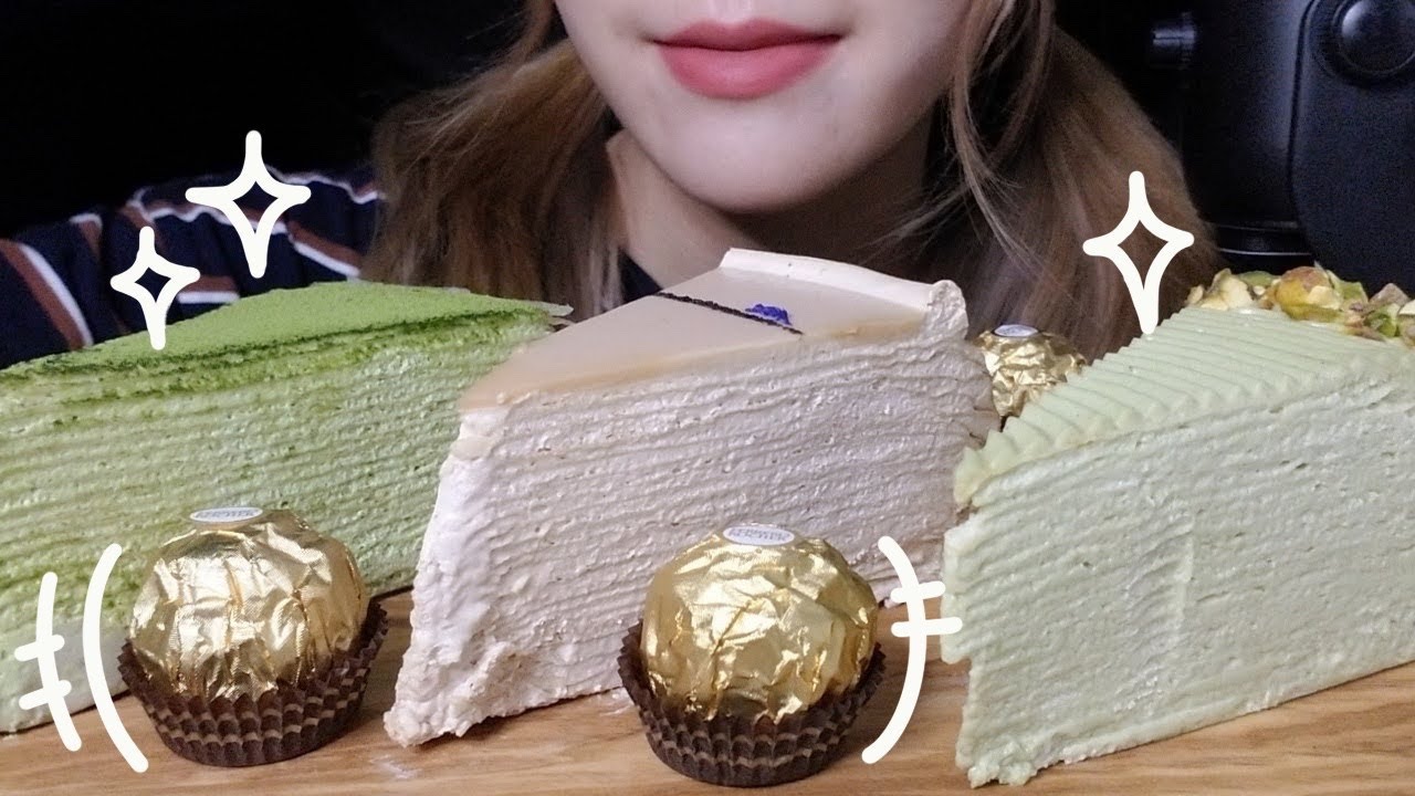 ASMR | crepe cakes, ferrero rocher chocolate tingles, 크레이프 케이크 - YouTube