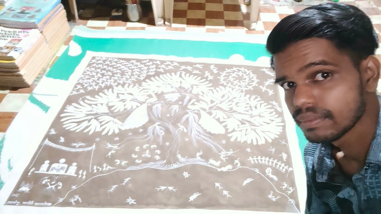 Warli Adivasi Banyan Tree Lake Art Painting Drawing 😍 - YouTube