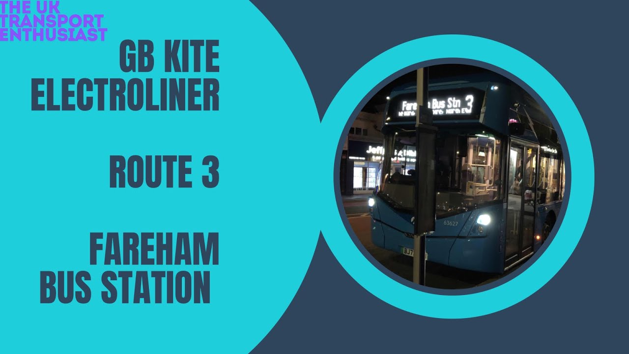 Night time Solent Electric GB Kite Electroliner to Fareham bus station ...