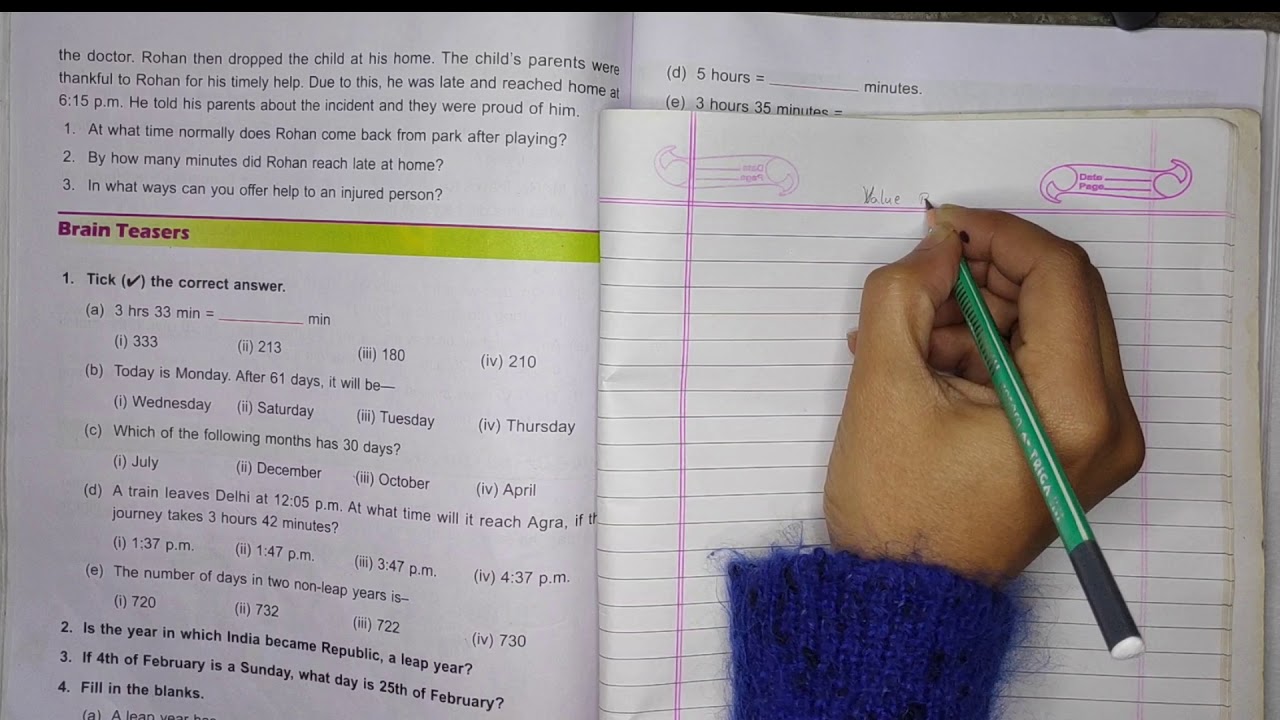 Dav Class -4 Mathematics Unit-9 Time and Calendar Value Based Question ...