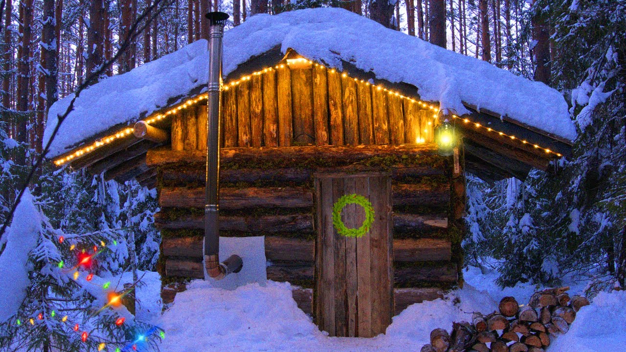 Off-Grid Christmas at the Cabin! Surviving Winter in a Log Cabin - YouTube