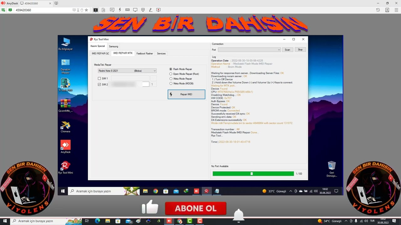 REDMİ NOTE 8 2021 (BİLOBA) IMEI REPAİR RYZ TOOL %100 OK - YouTube