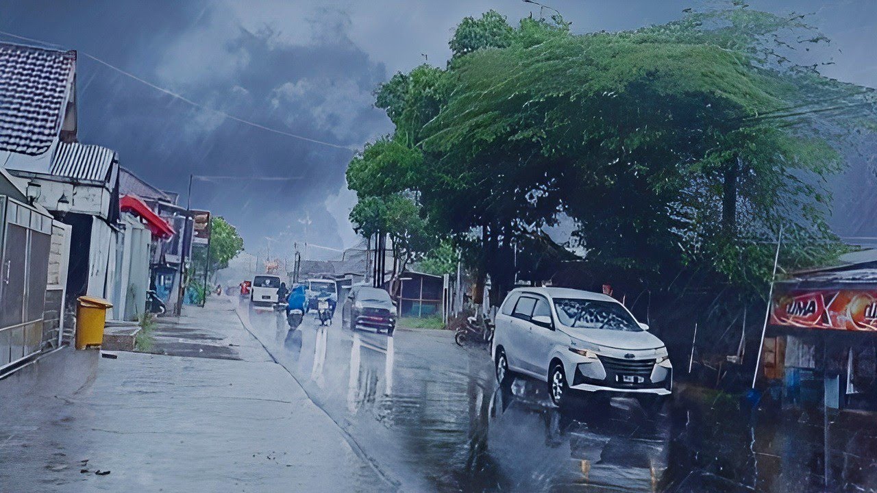 Heavy rain falls in my village almost every day l Rain walk ASMR l The ...