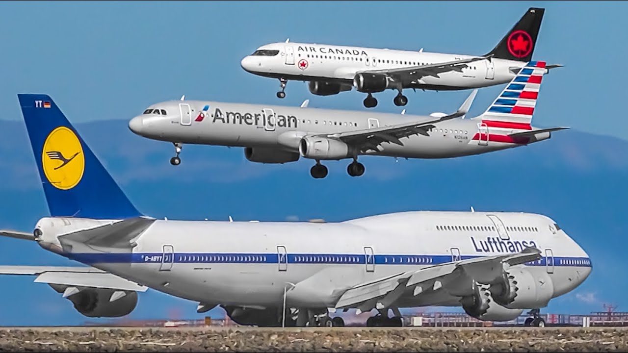AWESOME CLOSE UP LANDINGS at BUSY SFO | San Francisco Airport Plane ...