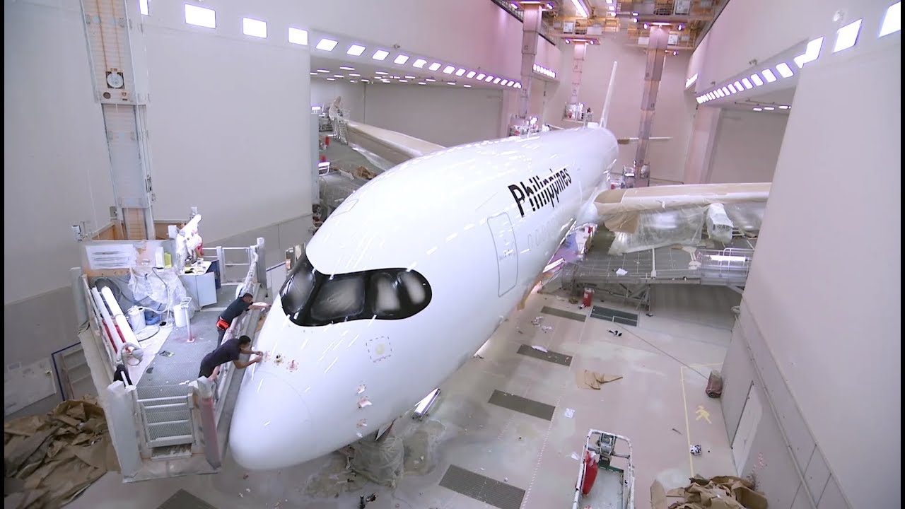 PAL's first Airbus A350 gets painted! - YouTube