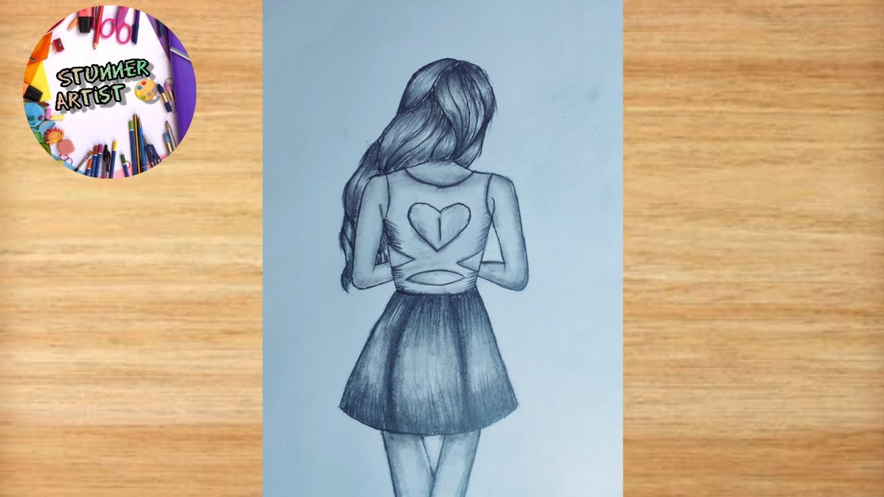 How to draw a beautiful girl facing back || Pencil sketch drawing for ...