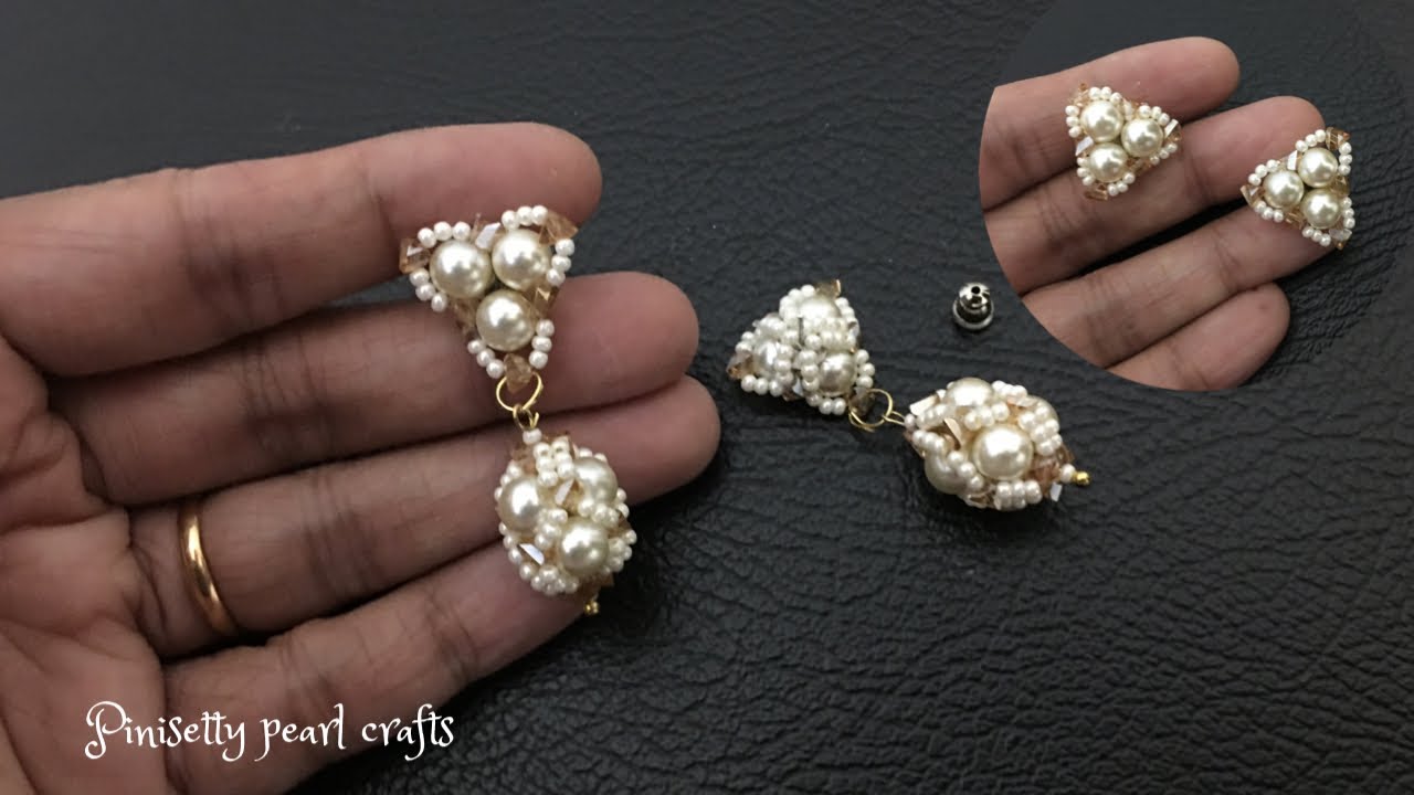 DIY beaded bead with stud earrings tutorial /designer pearl earrings ...