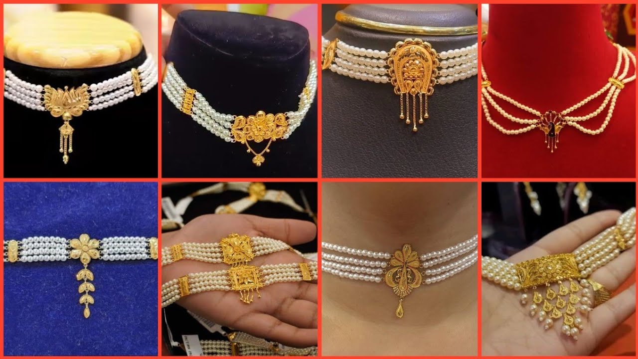 Bridal Gold Moti Choker Design/Bridal Gold Moti necklace designs - YouTube