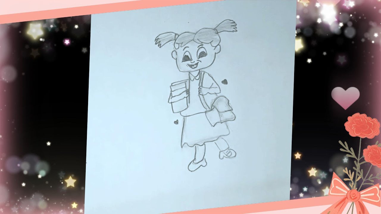 How To Draw School 💕 Happy Girl ️ Drawing Art #pencildrawing - YouTube